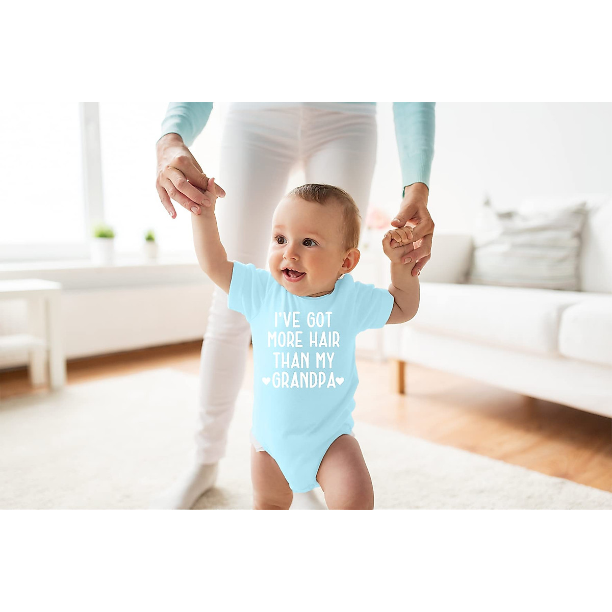 Belle Homie I've Got More Hair Than My Grandpa - Funny Baby Essentials Bodysuit - Cute Baby Girl Clothes (12 Months, Light Blue)