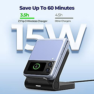 Samsung Galaxy Z Flip Wireless Charger,Galaxy Z Flip Wireless Charger,Galaxy Z Flip3/4 Fast Wireless Charger Stand,15W Fast Flip Charger Compatible with Samsung Galaxy Z Flip 4/Z Flip 3/5G Phone,Black