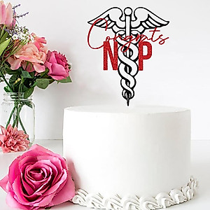 Congrats NP Cake Topper, Congrats Nurse, Future Nurse, 2024 Nursing School Graduation Party Decorations Black & Red Glitter