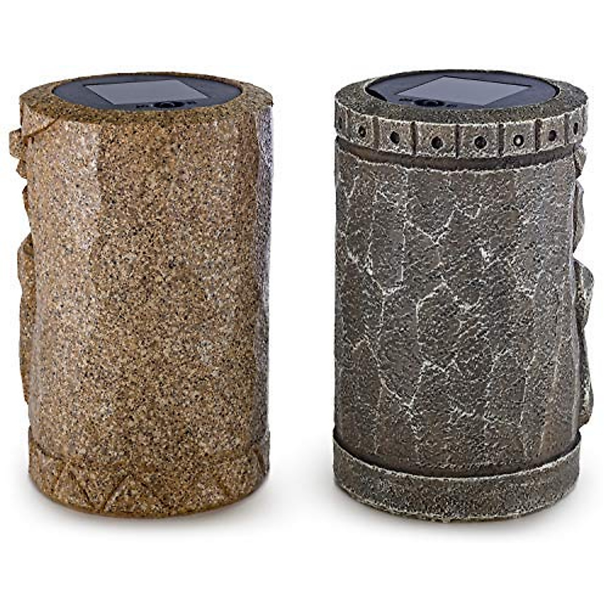 VP Home Tribal Tiki Head Solar Light - Solar Powered Flickering LED Garden & Outdoor Decor for Tiki Bar & Tribal Decorations - Set of 2 - Brown