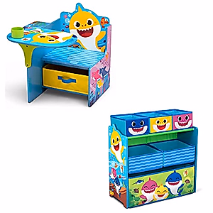 Delta Children Chair Desk with Storage Bin + Design and Store 6 Bin Toy Storage Organizer, Baby Shark (Bundle)