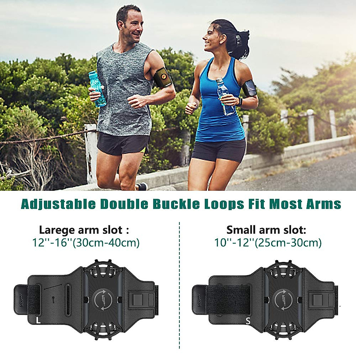 VUP Running Armband 360°Rotatable for iPhone 15/14/13/Pro Max/Pro/Mini/12/11/SE/8/7/Plus, Fits All 4-6.7 Inch Smartphones, with Key Holder Phone Armband for Running Hiking Biking (Black-Detachable)