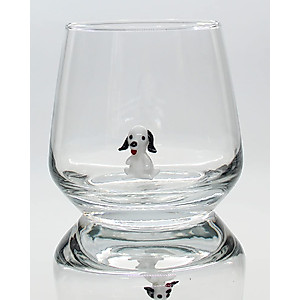 HeguSun Drinking Glass With Figurine Inside, Handmade Murano Glass Figures inside Stemless Glass for Wine, Cold Drinks and Beverages, 12 oz (Dalmatian)