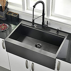 33 Inch Farmhouse Drop In Kitchen Sink Workstation Black- 33X22 inch Black Stainless Steel Drop In Apron Front Farmhouse Sink Workstation Kitchen Sink Single Bowl 16 Gauge Stainless Steel Farm Sink