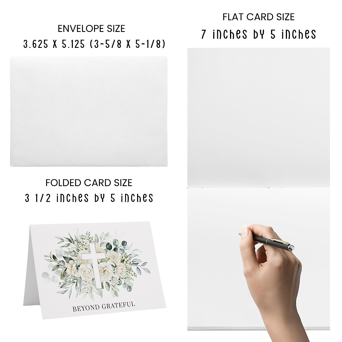 Rustic Elegance Thank You Cards with Envelopes (25 Pack) All Occasion Notecards Perfect for Baptism, Funeral, Religious Ceremonies, Sympathy - White Floral with Cross & Greenery Folded Stationery Set