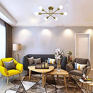 Mid Century Ceiling Light Fixture,Adjustable 6-Light Sputnik Chandelier,Semi-Flush Mount Pendant Lighting,Industrial Vintage Lighting Fixtures Plating Finish for Kitchen Dining Room Bedroom Foyer
