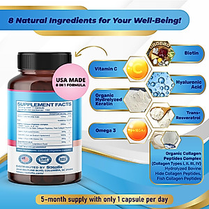 Collagen Peptides 16,780 mg with Biotin + Keratin, Vitamin C + Omega 3 - Radiant Skin, Healthy Joint, Nails - USA Made & Tested (150-day Supply)