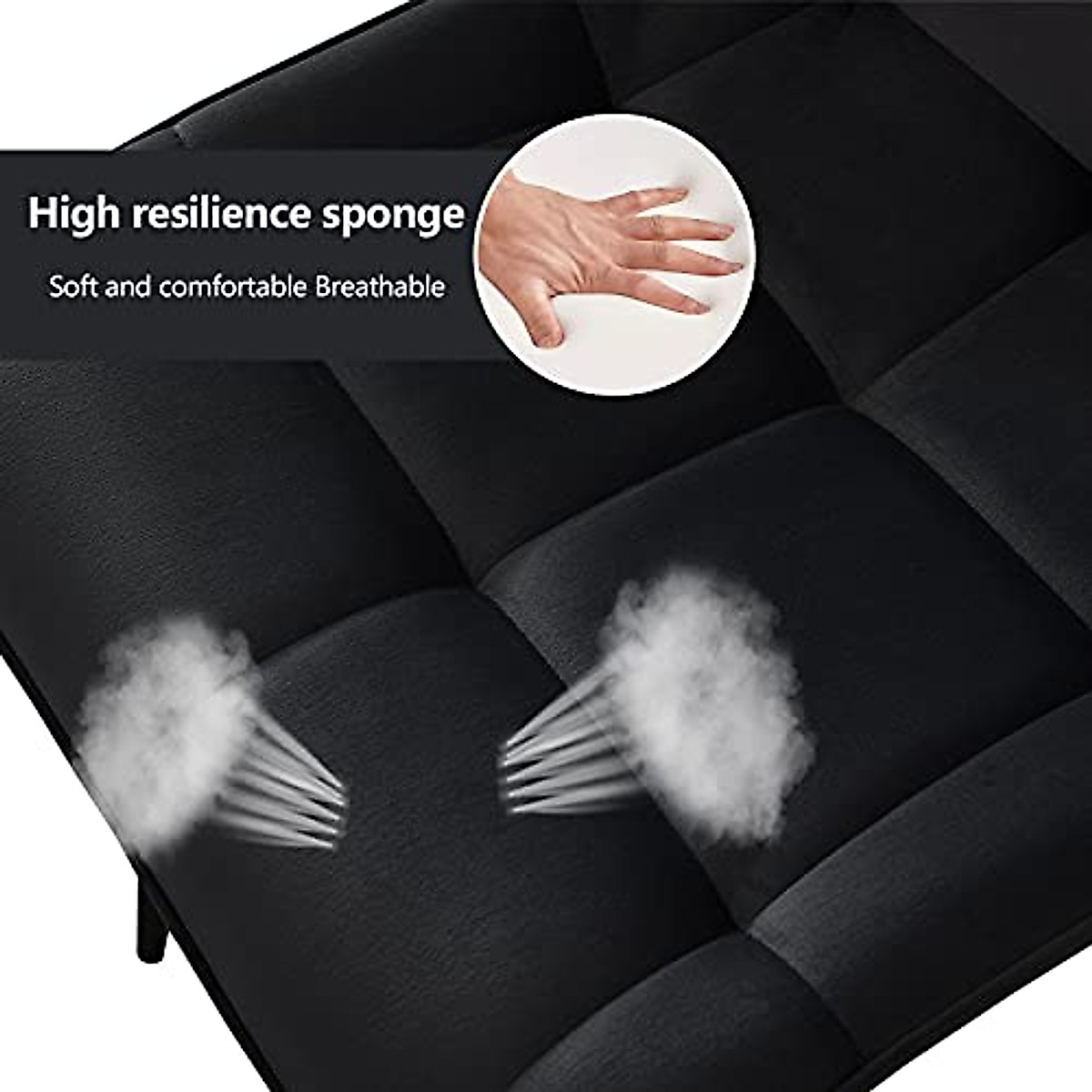 TUKAILAI Velvet Dining Chairs Set of 2, Soft Comfy Upholstered Seat and Backrest Accent Chair, Modern Leisure Side Chair with Metal Legs for Kitchen, Living Room, Lounge (Black)