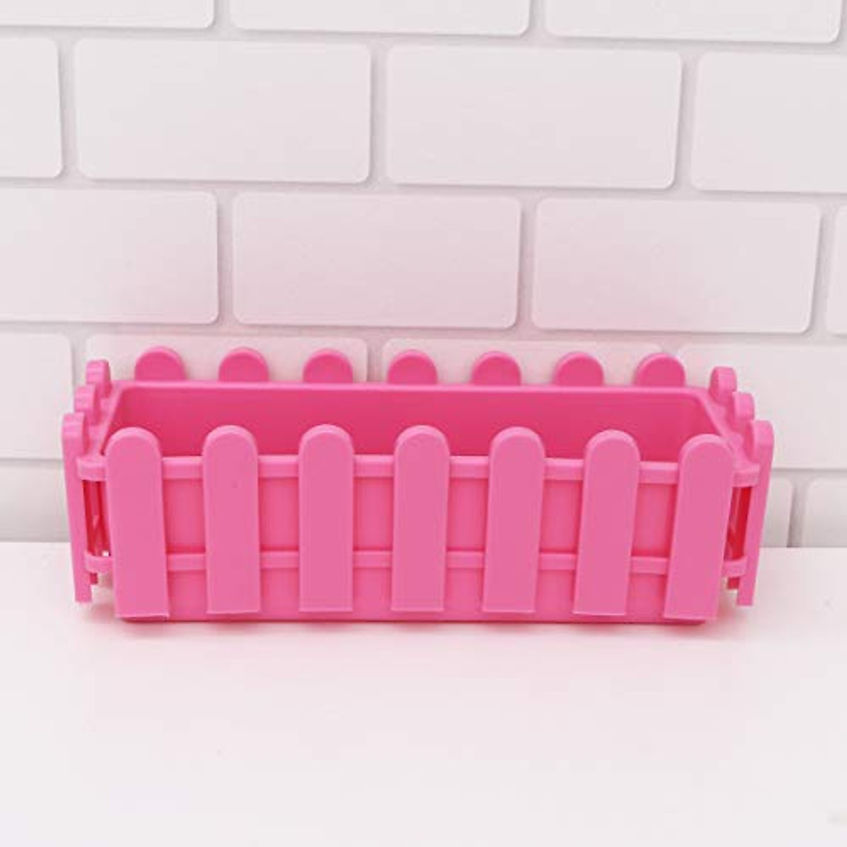 Yardwe Rectangular Plastic Flower Pot Small Creative Plant Pot Fence Shaped Window Box Planters for Garden Bonsai Home Office Decoration 9.1 x 3.5 x 2.8 Inch (Pink)