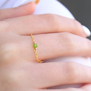 JULJEWELRY Jade Ring Gold filled Handmade Cute Pinky Chain Ring For Women, Green Jewelry Stackable Midi Crystal Real Jadeite Celestial Minimalist Rings Size 4-12