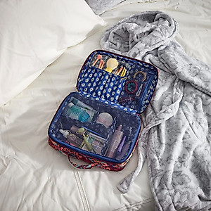 Vera Bradley Women's Cotton Deluxe Travel Cosmetic Makeup Organizer Bag, Perennials Gray - Recycled Cotton, One Size