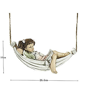 QWERTYUI Retro Garden Statue Outdoor Hanging Statue, Resin Weather-Resistant Boy Girl On Swing Ornaments, Outdoor Sleeping Boy Sculpture, for Patio Home Courtyard Furnishings Yard Lawn Tree Porch (B)