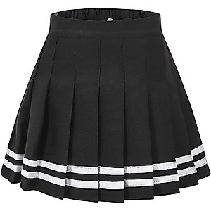 Women's Plaid Skirt, High Waist Pleated School Uniform Cosplay Costume Cheer Skirt, Black with Stripe/New Version, US S