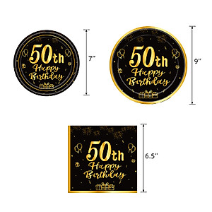 50th Birthday Theme Party Supplies,Disposable Party Tableware Sets - 50 Years Paper Plates,Napkins,Plastic Forks Knives,Tablecloths,50th Birthday Decorations for Men Women,24 Guests