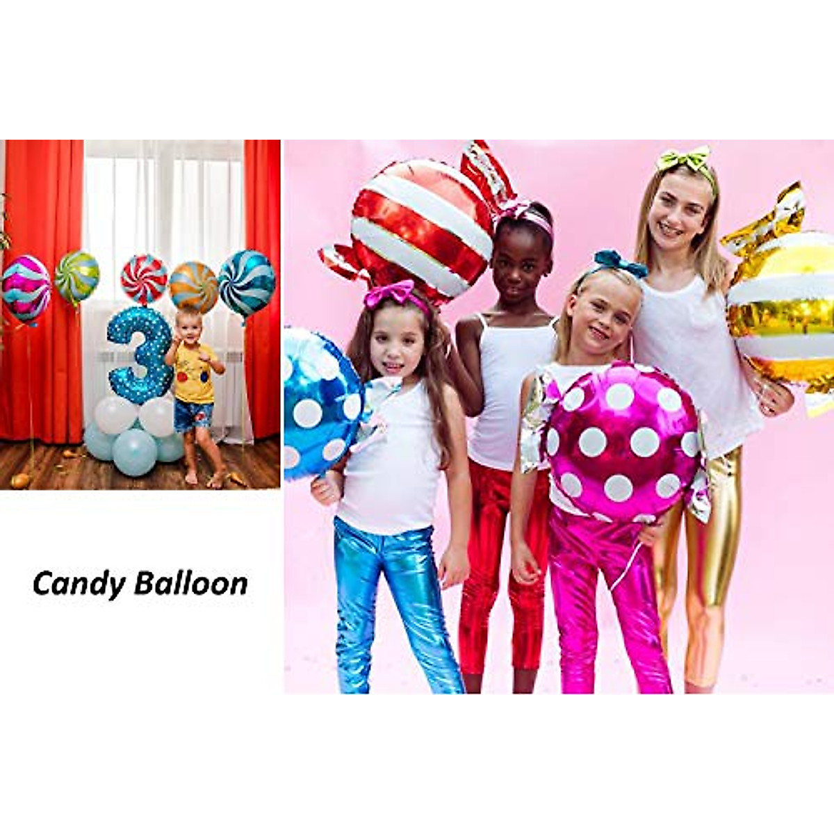 Sweet Candy Balloon Set Candies Theme Swirl Helium Mylar Foil Balloons Party Birthday Decor Supplies Round Daughters 12 Pcs Christmas