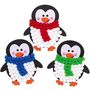 Baker Ross AX356 Penguin Pom Pom Decoration Kits - Pack of 5, Christmas Tree Ornmanets for Kids Arts and Crafting Activities