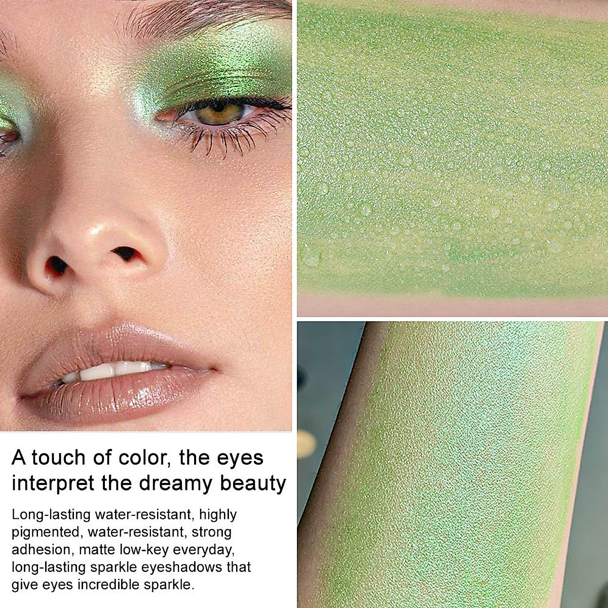 evpct 3Pcs Glitter Pearl White Light Cyan Emerald Dark Green Liquid Eyeshadow Set Sparkly Sparkle Metallic Shimmer Multicolor Eyeliner Liquid Eye shadow Makeup Set Kit Waterproof Long Lasting