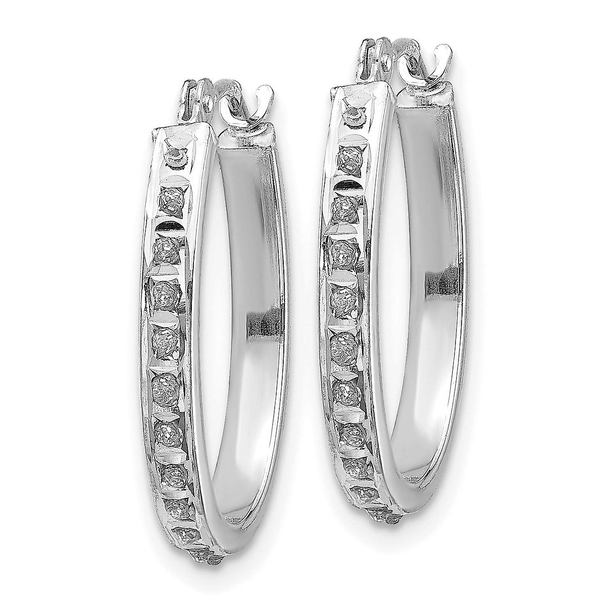 14k White Gold Oval Hinged Diamond Hoop Earrings for Women, 19x2mm, Real diamond earrings for women (0.01 cttw, I1-I3 Clarity, I-J Color), Elegant Diamond Hoop Earrings