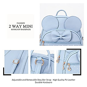 KL928 Girls Mini Backpack Bowknot Polka Dot Cute Daypacks Convertible Shoulder Bag Purse for Women (L.Blue)
