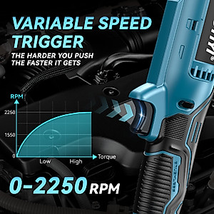 ZUYIYI 133Ft-lbs Cordless Ratchet Wrench 3/8" Set, 21V Electric Ratchet Wrench, 2250RPM Power Right Angle Wrench with 8 Sockets, 1/4" Adapter, 3" Extension Bar, 2× 2.0Ah Batteries & Charger