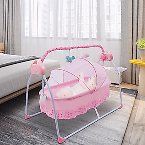 TFCFL Electric Baby Crib Cradle, 0-18 MonthsInfant Bed Auto Swing with Remote Control & Music, 25KG/55LBS Capacity, Foldable Baby Bassinet, Pink