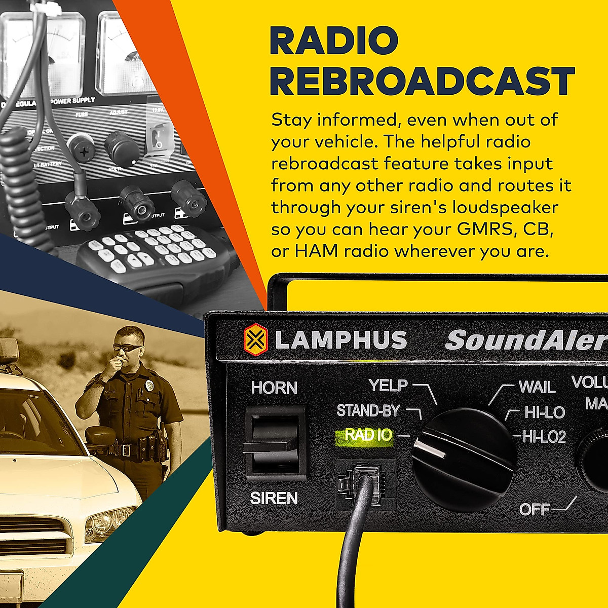 SoundAlert 12V 100W Police Siren PA System Kit [118-124dB Slim Speaker] [2 x 16A Aux Switch] [Hands-Free Air Horn] [PTT Mic] [Radio Rebroadcast] Warning Emergency Siren for Fire Tow Food Truck UTV ATV