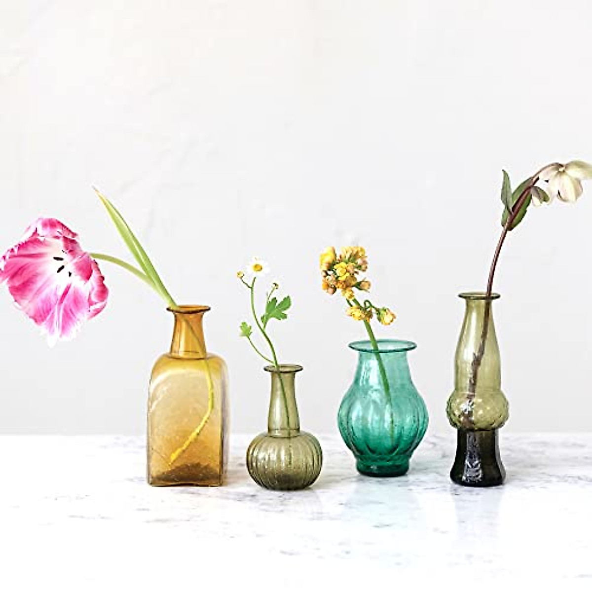 Creative Co-Op Hand Blown Glass Vases, Multicolor, Set of 4 Styles