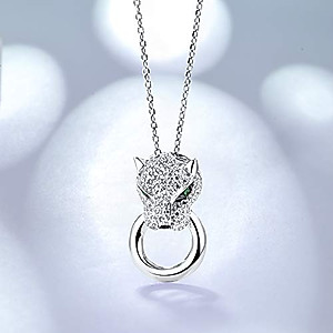 Santuzza Panther Pendant 925 Sterling Silver Leopard Pendants White Cubic Zirconia Green Spinel Jaguar Jewelry