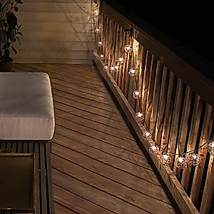 Solar Rattan Ball String Lights Outdoor Waterproof 8.5ft Led Decorative Light with Beaded Copper, Rattan Ball Outside Lighting for Christmas, Patio,Party, Backyard, Porch, Garden, Balcony, Warm White