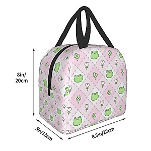 Ucsaxue Green Frog Kawaii Pink Lunch Bag Travel Box Work Bento Cooler Reusable Tote Picnic Boxes Insulated Container Shopping Bags For Adult Women Men