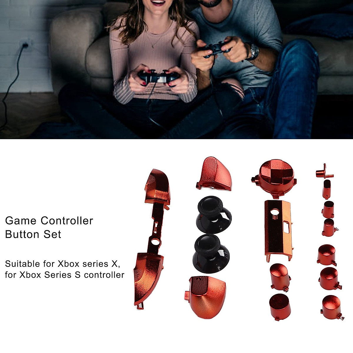 Full Game Controller Plating Button Set, Game Handle Accessories Compatible Beautiful Appearance for Series X(Electroplating red)