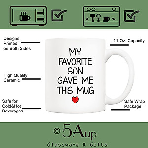 5Aup My Favorite Son Gave Me This Mug Christmas Gifts, Funny Father's Day and Mother's Day Cup from Son - Novelty Birthday Gift for Dad Mom Parents, Men, Women 11 Oz