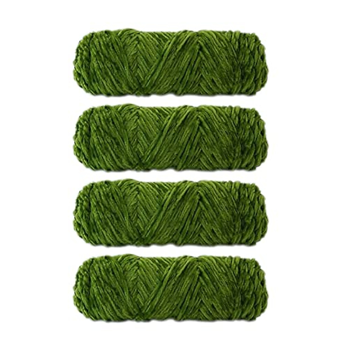 4 Skeins Chenille Yarn，Hand Knitting Soft Glossy Chenille Velvet Amigurumi Yarn for Crochet Weaving Blanket DIY Craft Total 400g (Harvest Green)