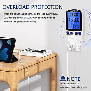 Upgraded Watt Meter, Home Electricity Usage Monitor, Plug-in Socket Power Meter, Power Watt Voltage Amps Meter Tester, Overload Protection