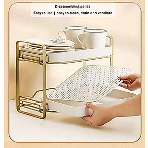 2-tier Kitchen Cup shelf ,Dish and Bowl Storage organizater, Water cup glass cup coffee cup mug cup Stemware cup storage rack,Cupboard Cabinet Countertop tray Household vegetable drain rack (white)