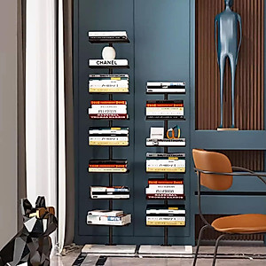 Lebolna Modern Vertical Bookshelf Tower,Free Standing Bookcase Open Shelves,Simple Narrow Invisible Bookshelf for Small Spaces,Floor Wall Bookcase for Living Room,Bedroom,Office(Black)