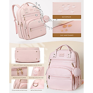 ROSEGIN Premium Vegan Leather Diaper Bag Backpack with Waterproof Changing Pad, Reinforced Zippers & Odor-Free, 20 Pockets Pro Organizer, Fits 15.6" Laptop, Stroller Straps, Baby Bag for Mom, Pink