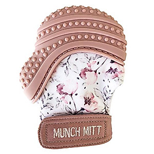 Malarkey Kids Munch Mitt 2-Pack | Baby Teething Mitten Protects Hands from Chewing & Saliva, Heals Aching Gums, Promotes Sound & Visual Stimulation for Babies (Spring Flower)