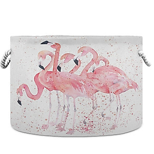 visesunny Collapsible Large Capacity Basket Watercolor Flamingos With Splash Clothes Toy Storage Hamper with Durable Cotton Handles Home Organizer Solution for Bathroom, Bedroom, Nursery, Laundry,Clos