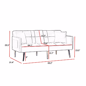P PURLOVE Convertible Futon Sofa Bed for Living Room, Velvet Sofa Bed with Storage Pocket and 2 Pillows, Sleeper Sofa Couch with Adjustable Back for Office, Bedroom, Pink