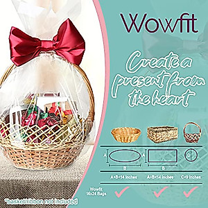 Wowfit Cello Bags,10 CT 16x24 inches Clear Cellophane Bags Perfect for Gift, Presents, Wine Bottles, Bridal/Baby Showers and More (Flat, No Gusset, 16x24 inches, NOT Include Ribbon)