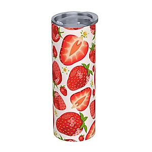 AFHYZY 20 oz Tumbler Reusable Coffee Travel Mug with Lids and Straws, Insulated Coffee Cups Leak Proof 20oz Stainless Steel Water Bottles Skinny for Work, Women, Sports - Strawberry