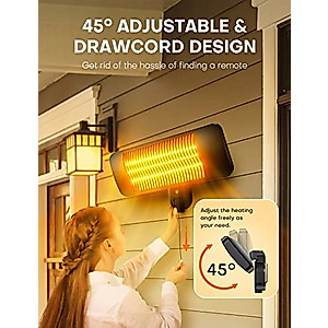 Electric Patio Heater, 1500W Waterproof Outdoor Heaters for Patio, Fast Heating Electric Infrared Heater w/Overheat Protection, 3 Heating Mode Wall Mounted Garage Heater for Outdoor/Indoor Use, Pets