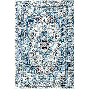 JONATHAN Y MDP202A-4 Modern Persian Boho Vintage Medallion Bohemian Indoor Area-Rug Country Easy-Cleaning Bedroom Kitchen Living Room Non Shedding, 4 ft x 6 ft, Cream,Blue