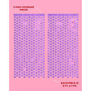 xo, Fetti Purple Butterfly Foil Curtain - Set of 2 | Bachelorette Party, Pastel Garden Birthday Decorations, Bridal Shower, Baby Shower, Fun Photo Booth