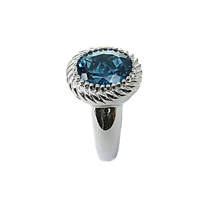 KOKAV 925 Sterling Silver Genuine London Blue Topaz 5-5/8 Ct Oval Statement Ring Size 7