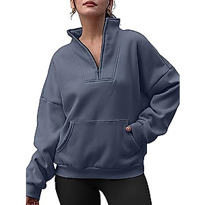 Trendy Queen Half Zip Sweatshirts Quarter Zip Pullover Hoodies for Women Oversized Fleece Soft Sweaters Comfy Fall Winter Clothes 2023 Y2K Greyblue