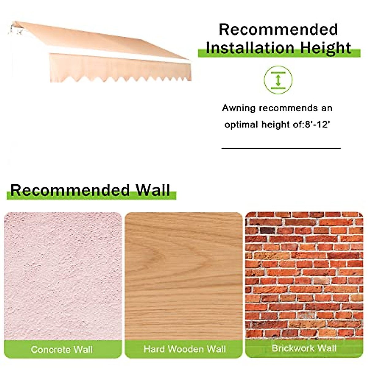 Patio Awning Retractable Awning Sunshade Shelter Deck Canopy Window Door Awning with Crank Handle and UV Water-Resistant Fabric for Outside Patio Porch Garden,Tan (8’x10’)