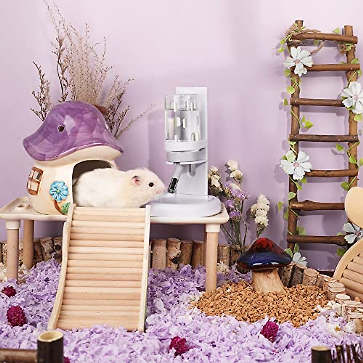 Marchul Hamster Water Bottle for Glass Tank, No Drip Guinea Pig Water Bottle with Stand/Holder Adjustable, Leak-Proof Small Animal Water Bottles for Hamsters/Gerbils/Rats/Hedgehogs (4oz, White)