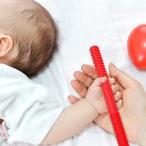 Munchewy Sensory Teething Tubes(4 Pack), Soft Silicone Hollow Teether Chew Toy for Babies, Toddlers, Kids, Boys, Girls with Autism, ADHD, SPD, Biting, Teething, Sensory Needs(Blue,Green,Purple,Red)